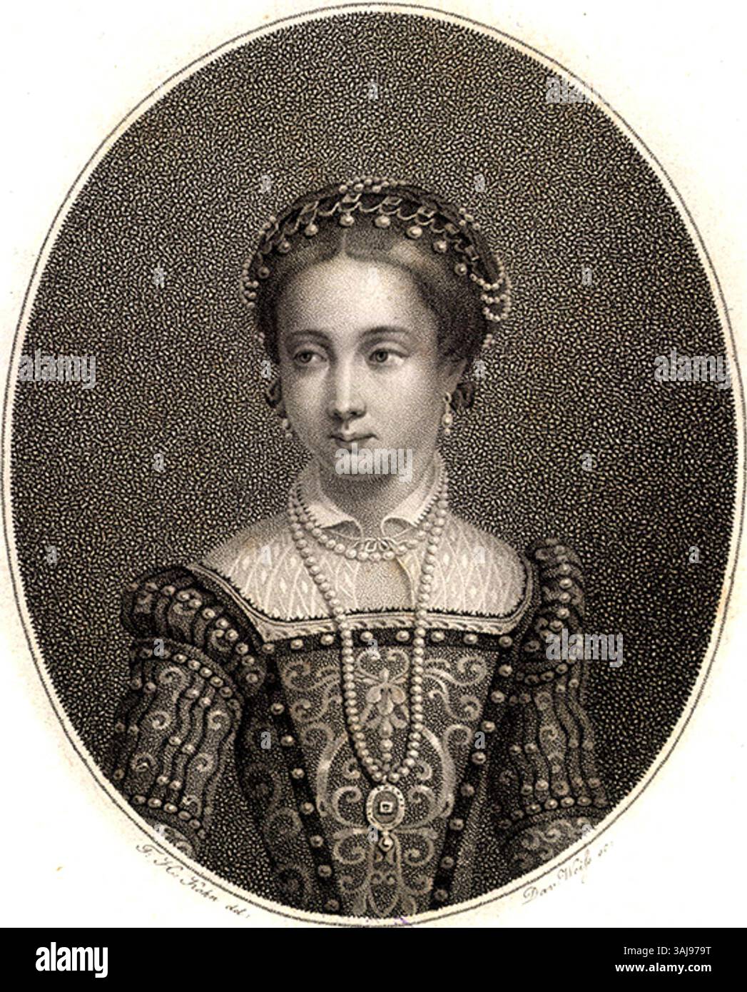 Engraving of Mary of Hungary (1371-1395), daughter of King Louis I of ...