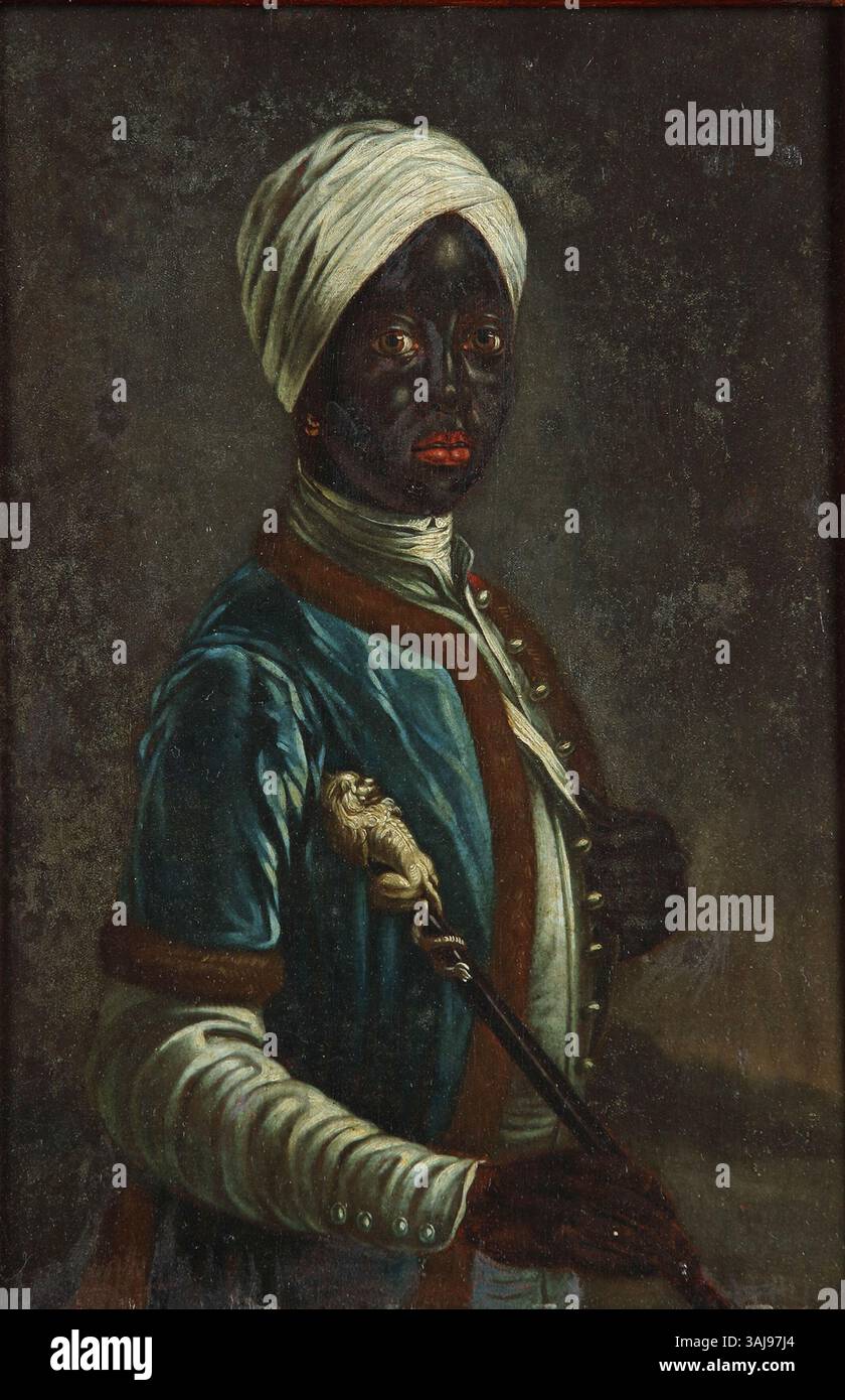 This 18th-century portrait features a young Moorish man dressed in a ...
