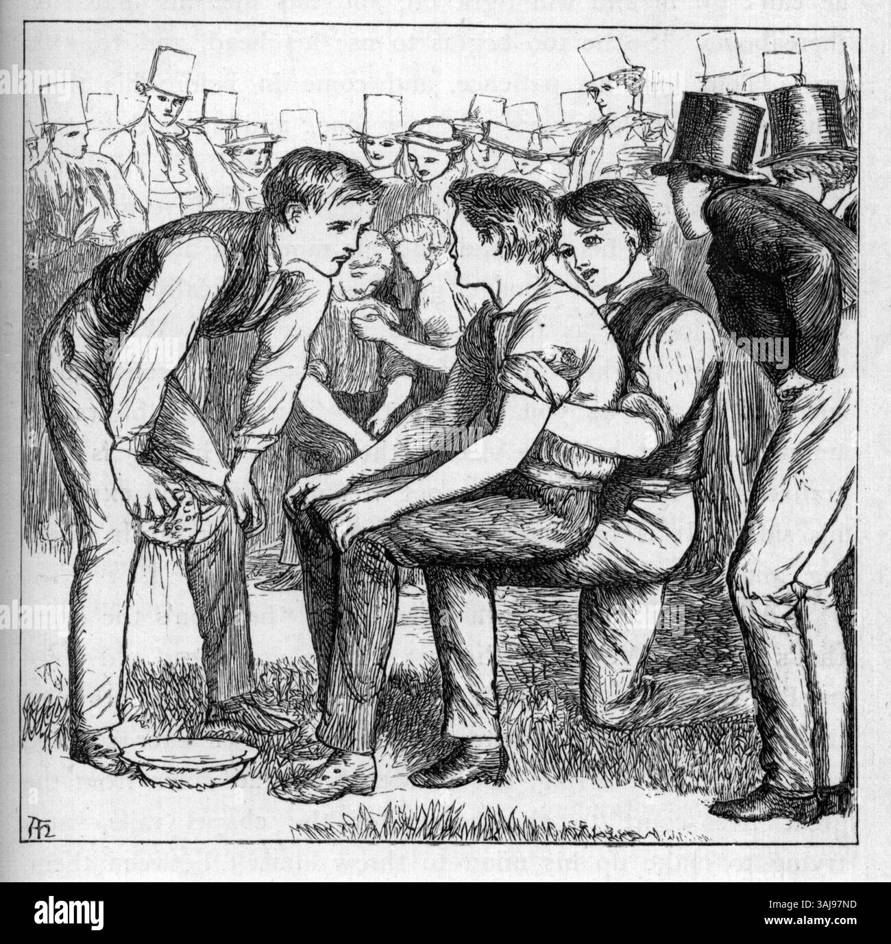 This illustration from 'Tom Brown's School Days' (1869) depicts a group ...