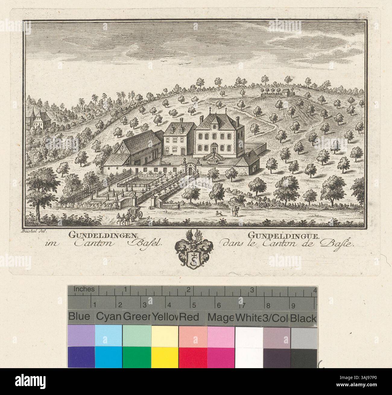 This 1755 etching shows Gundeldingen, a village in the Basel canton ...