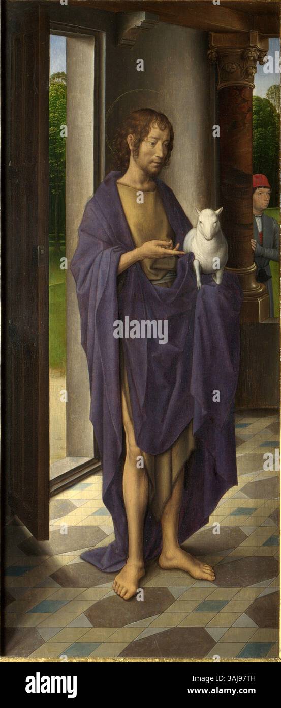 This cropped image of the left wing of Hans Memling’s 'Donne Triptych' (1478) depicts Saint John ...