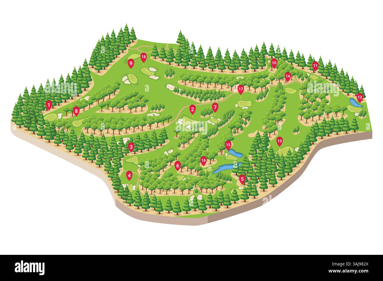 A vector illustration of Isometric Full 18 Holes Golf Course Stock ...