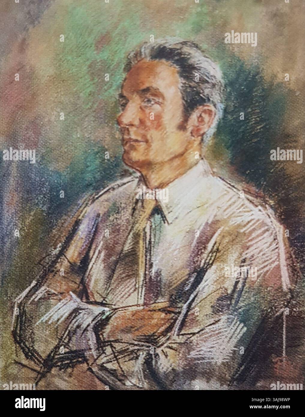 A portrait of Tor Bergeron, signed by an unknown artist with the ...