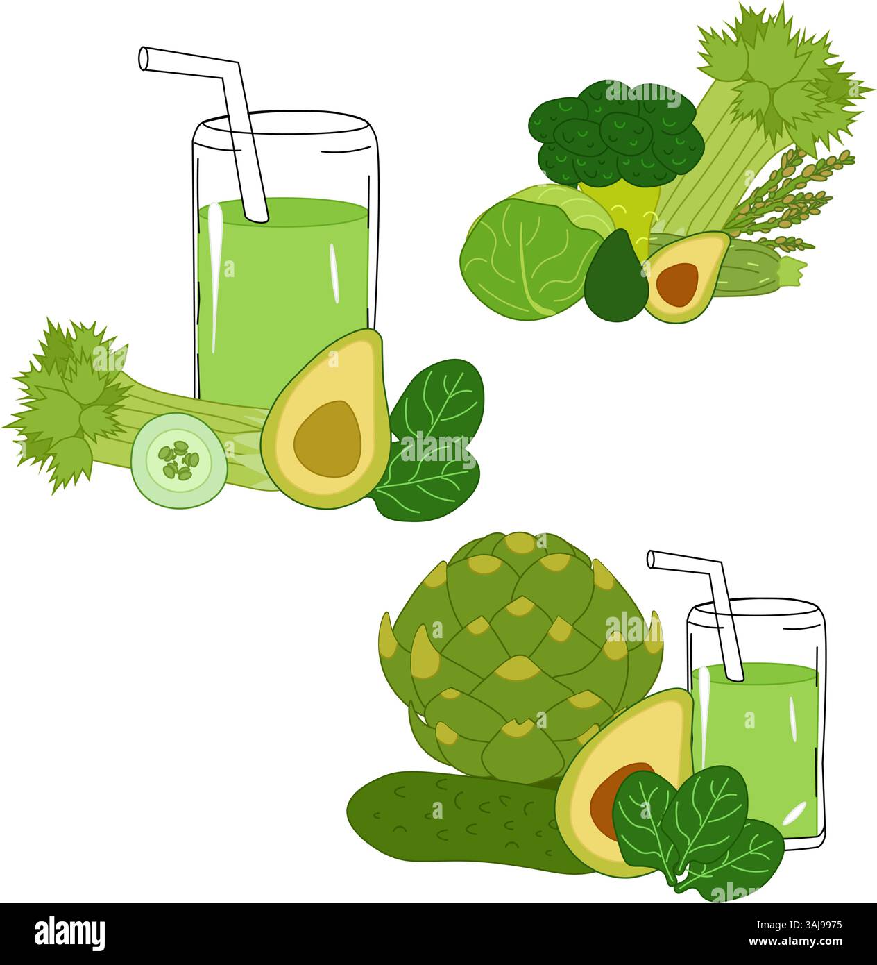 Smoothie green healthy juice fresh diet set. Organic vegetable shake ...
