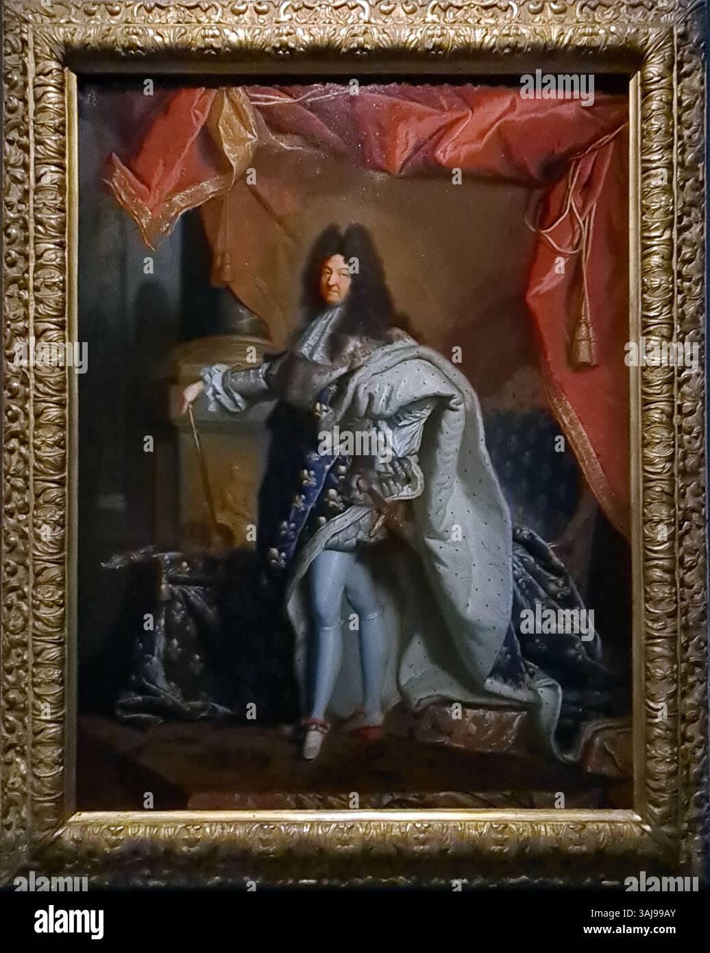 This portrait of Louis XIV, King of France, painted by Hyacinthe Rigaud's workshop between 1701 ...