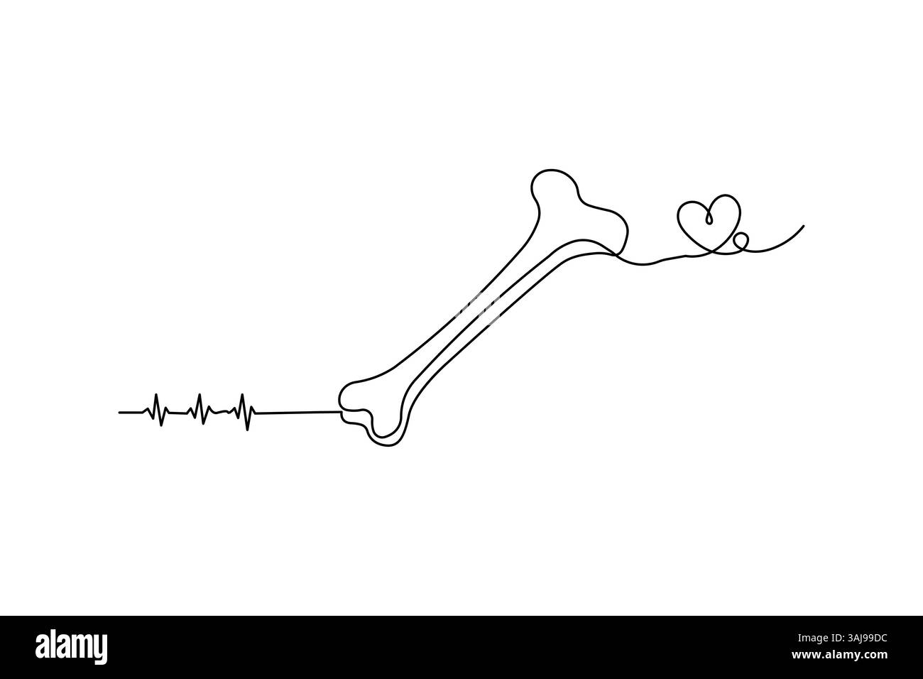 Dog bone single line object vector art isolated black white background ...