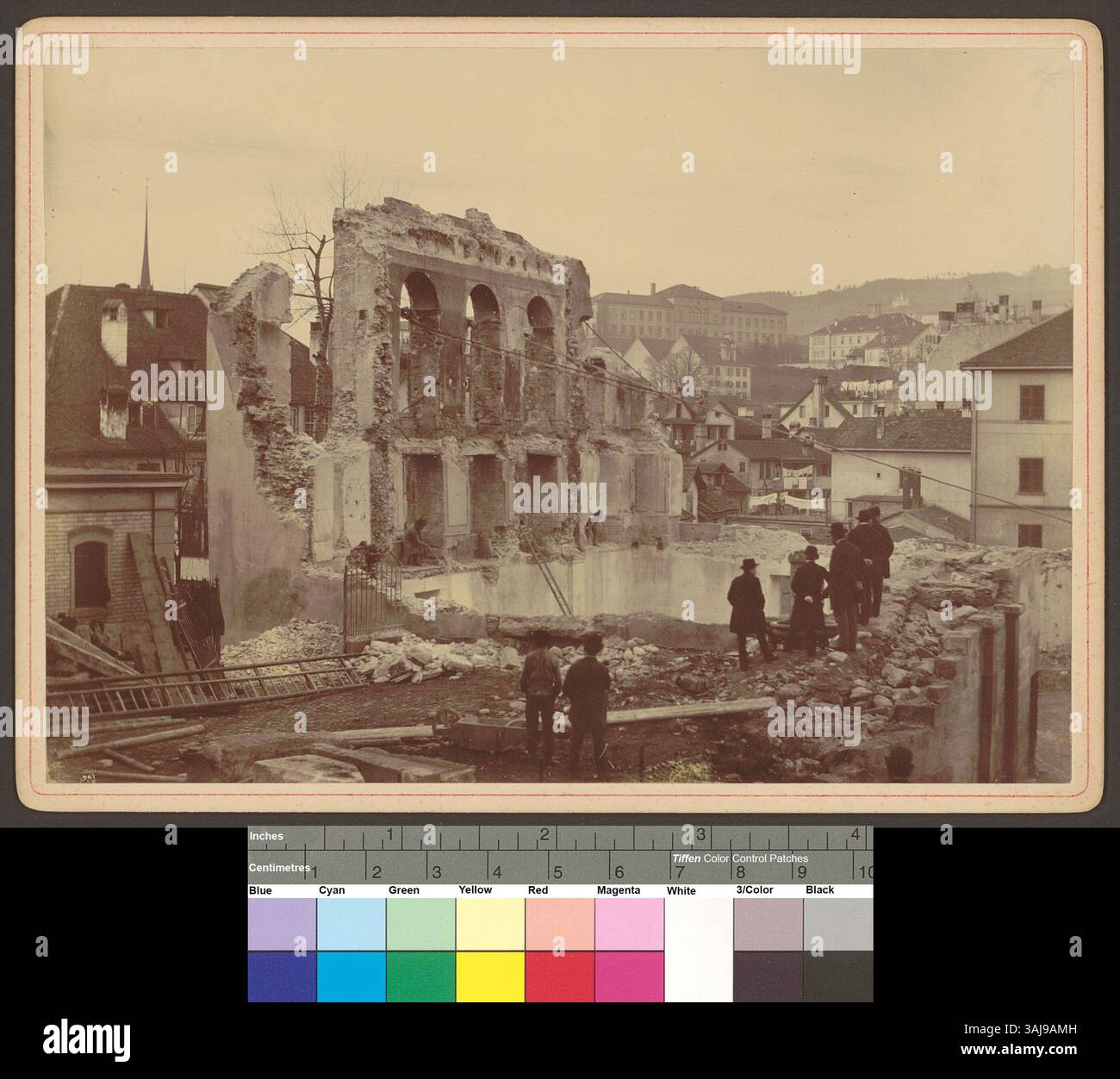 Image depicting the aftermath of the theater fire in 1890, showing the ...