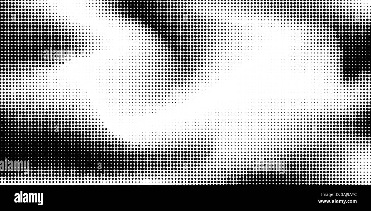 Abstract halftone wave horizontal background. Black and white fluid ...