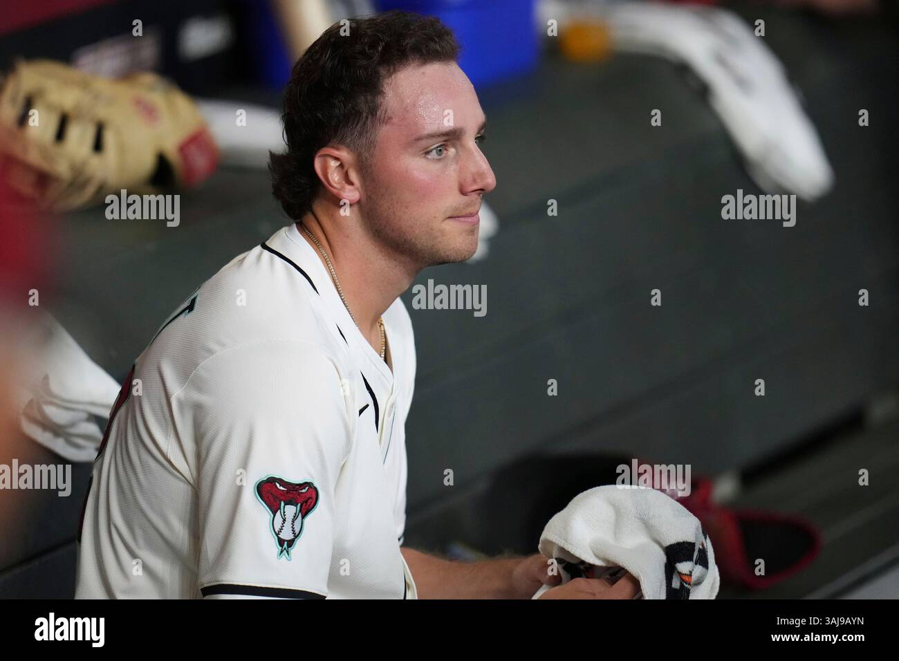 Arizona Diamondbacks starting pitcher Brandon Pfaadt pauses in the ...
