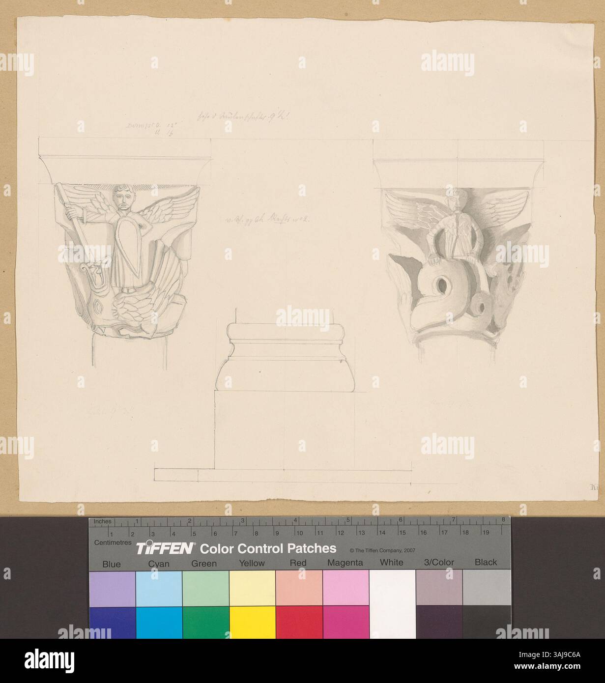 This 1860 drawing by Johann Rudolf Rahn focuses on the detailed design of a column from the ...