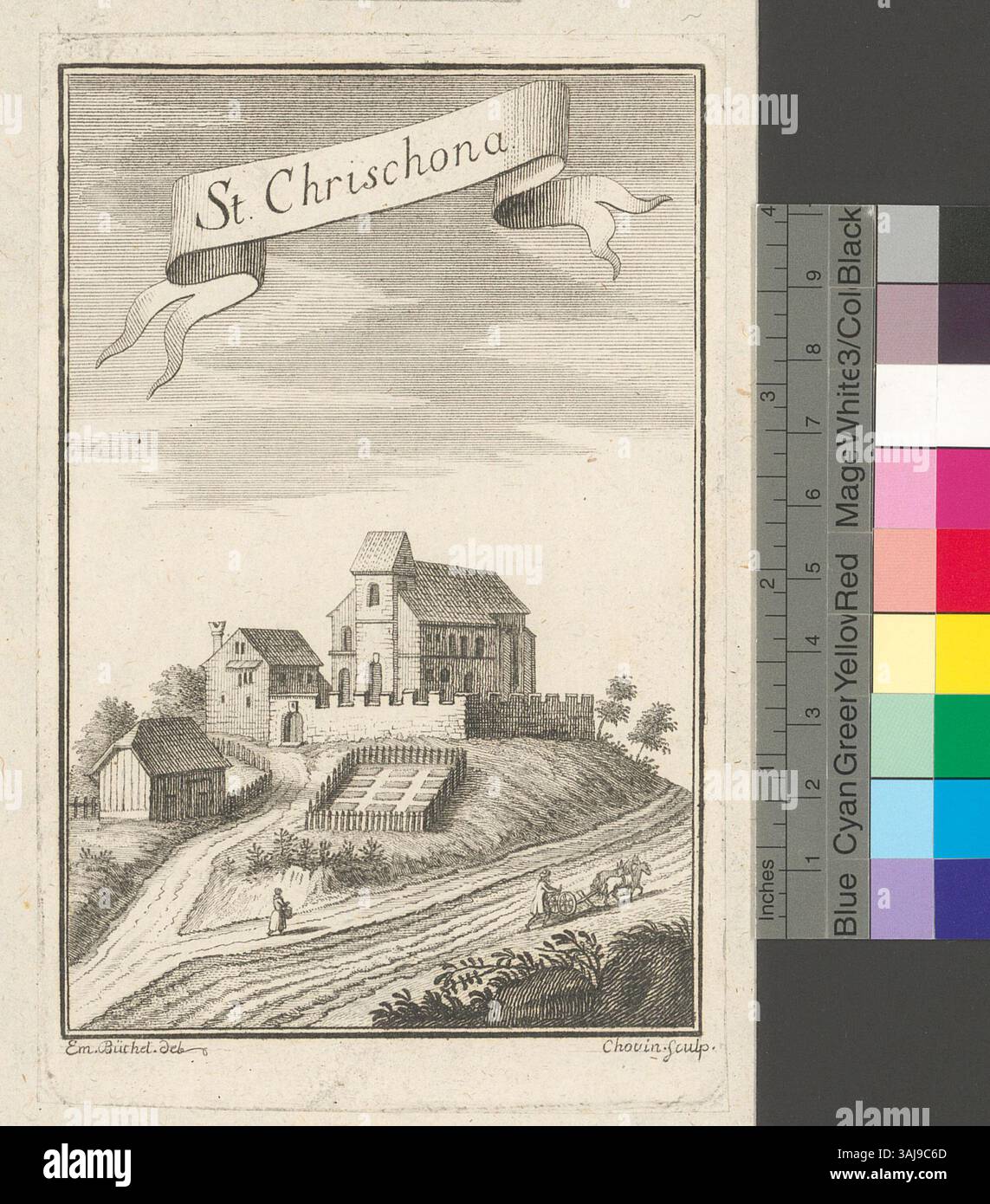 An etching of St. Chrischona, created by Emanuel Büchel and Jacques ...
