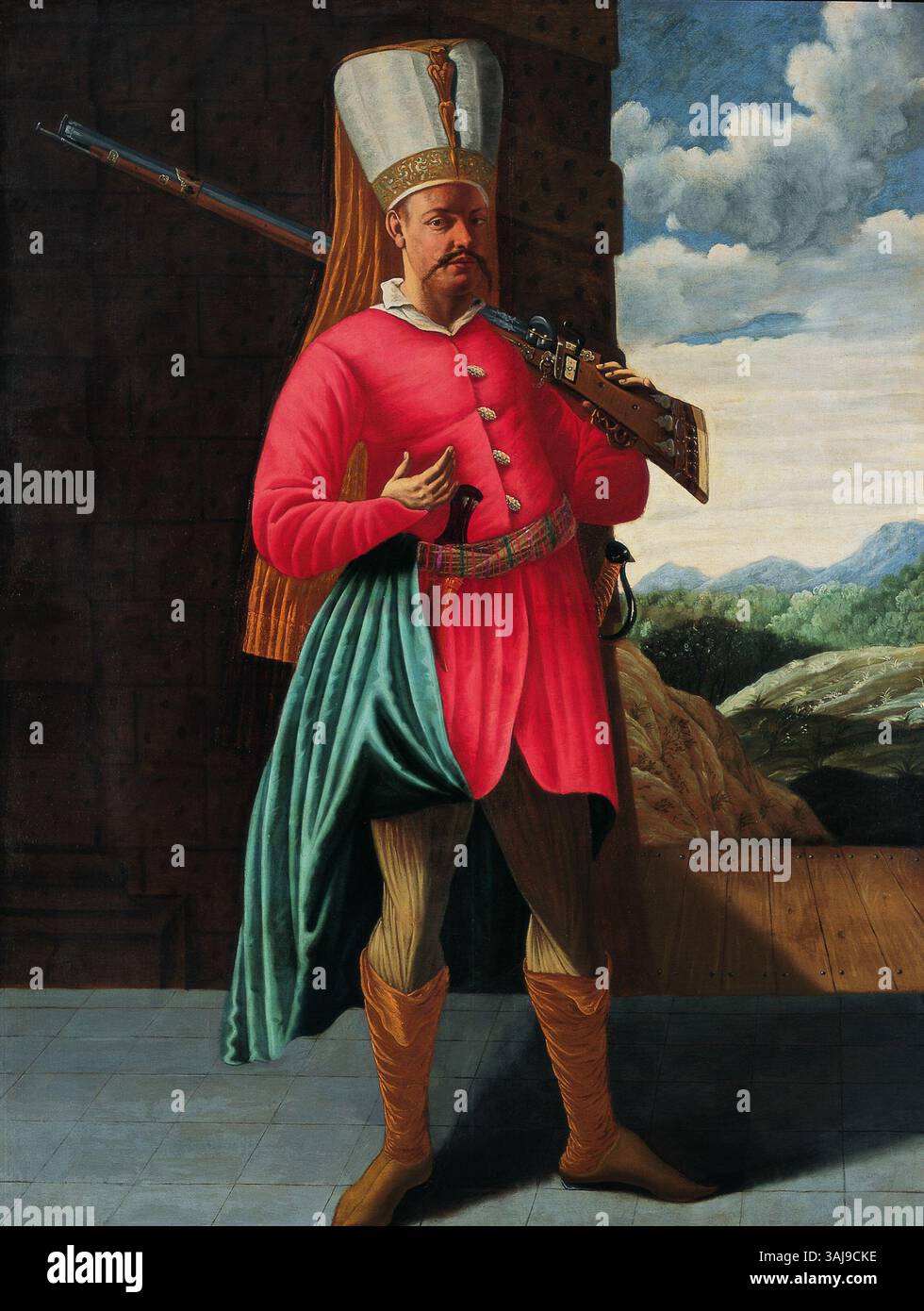 This 1682 oil painting, titled 'Janiar,' features a figure dressed in ...