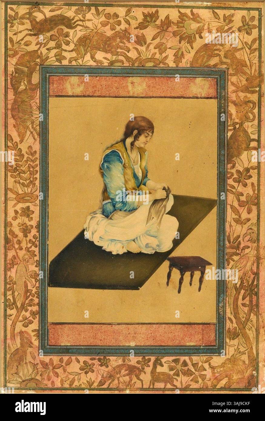 This late 19th-century *muraqqa'* album page from Qajar Iran features a ...