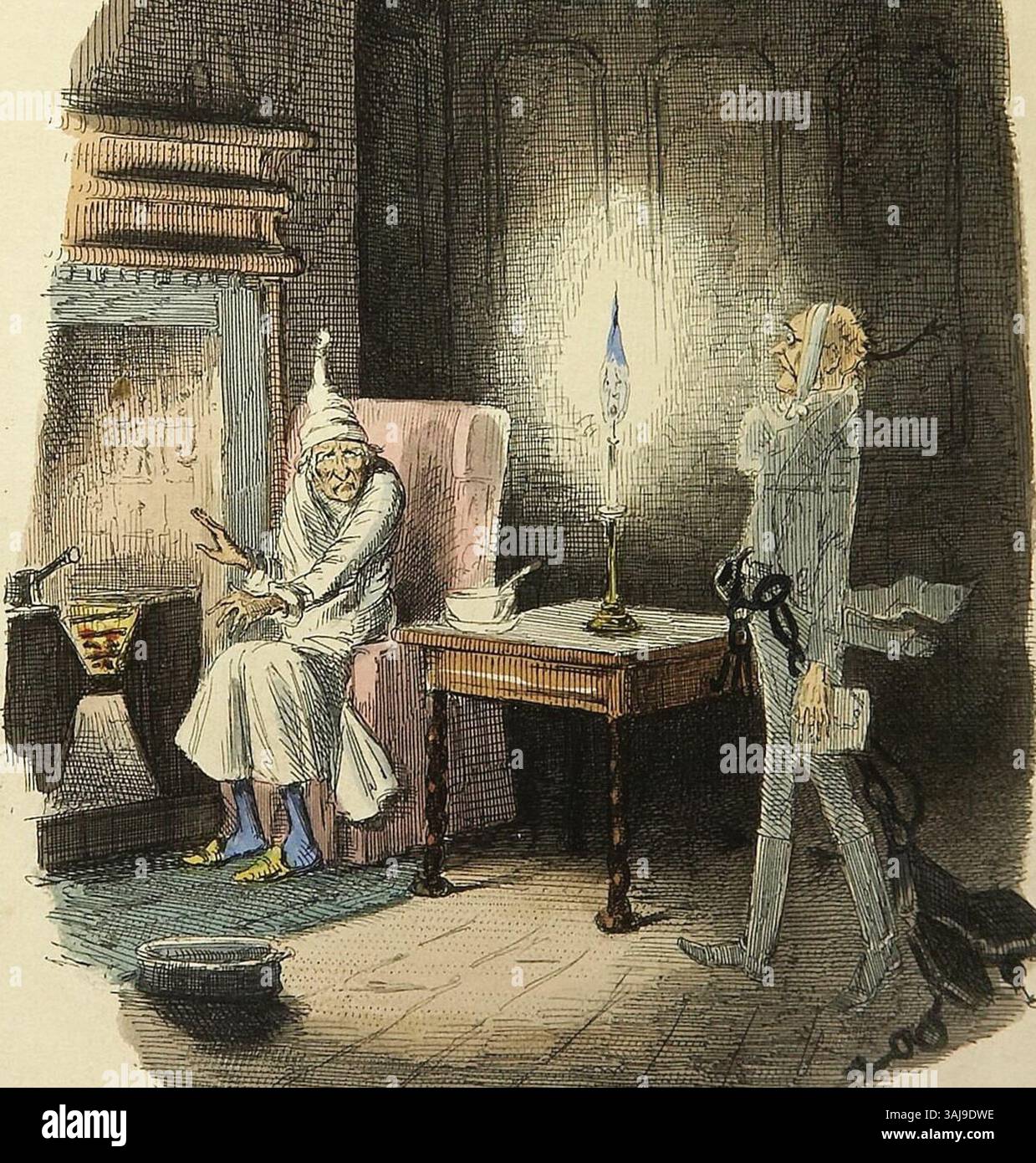 This illustration by John Leech from Charles Dickens' 'A Christmas Carol' (1843) shows Marley's ...