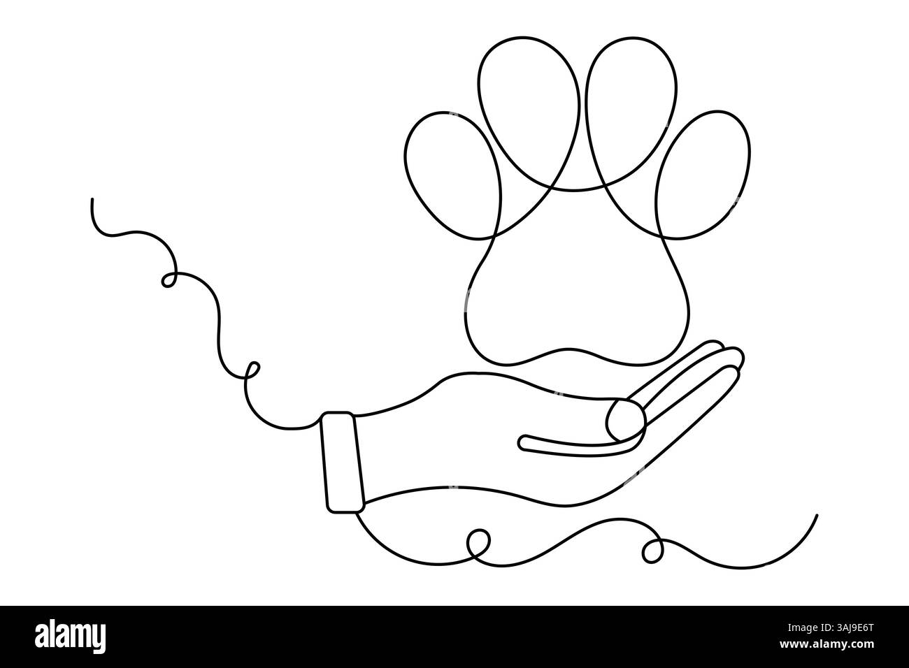 Dog paw continuous single line art and isolated outline vector design ...