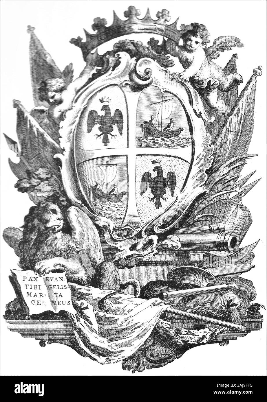 This 18th-century Italian engraving depicts the coat of arms of the ...
