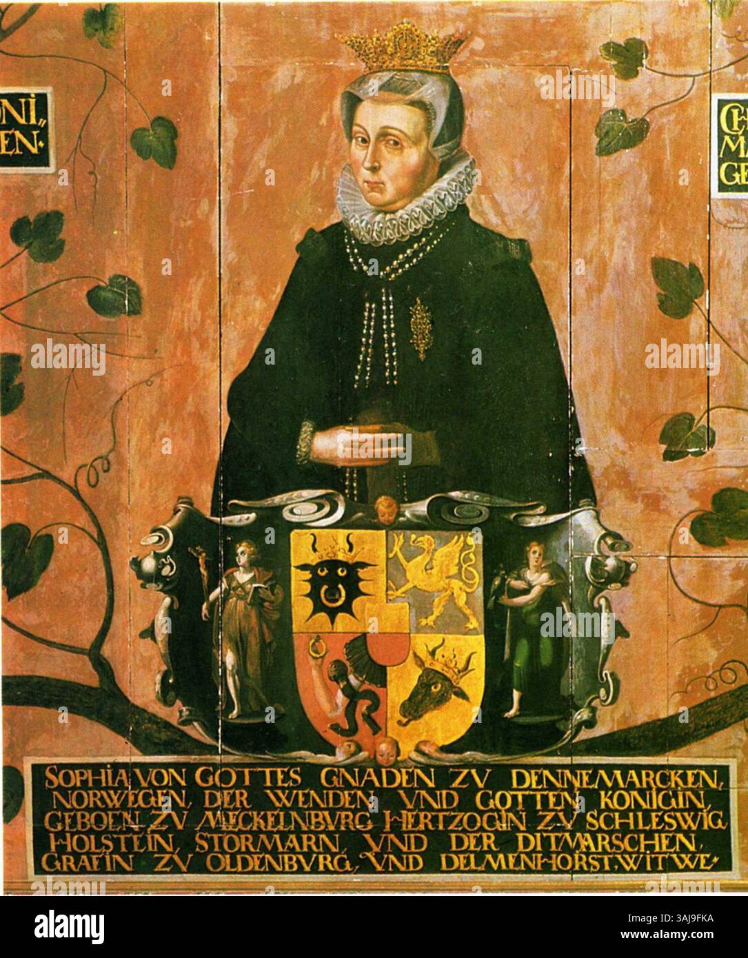 This artwork, an extract from the Mecklenburg Anetavle, portrays Queen ...