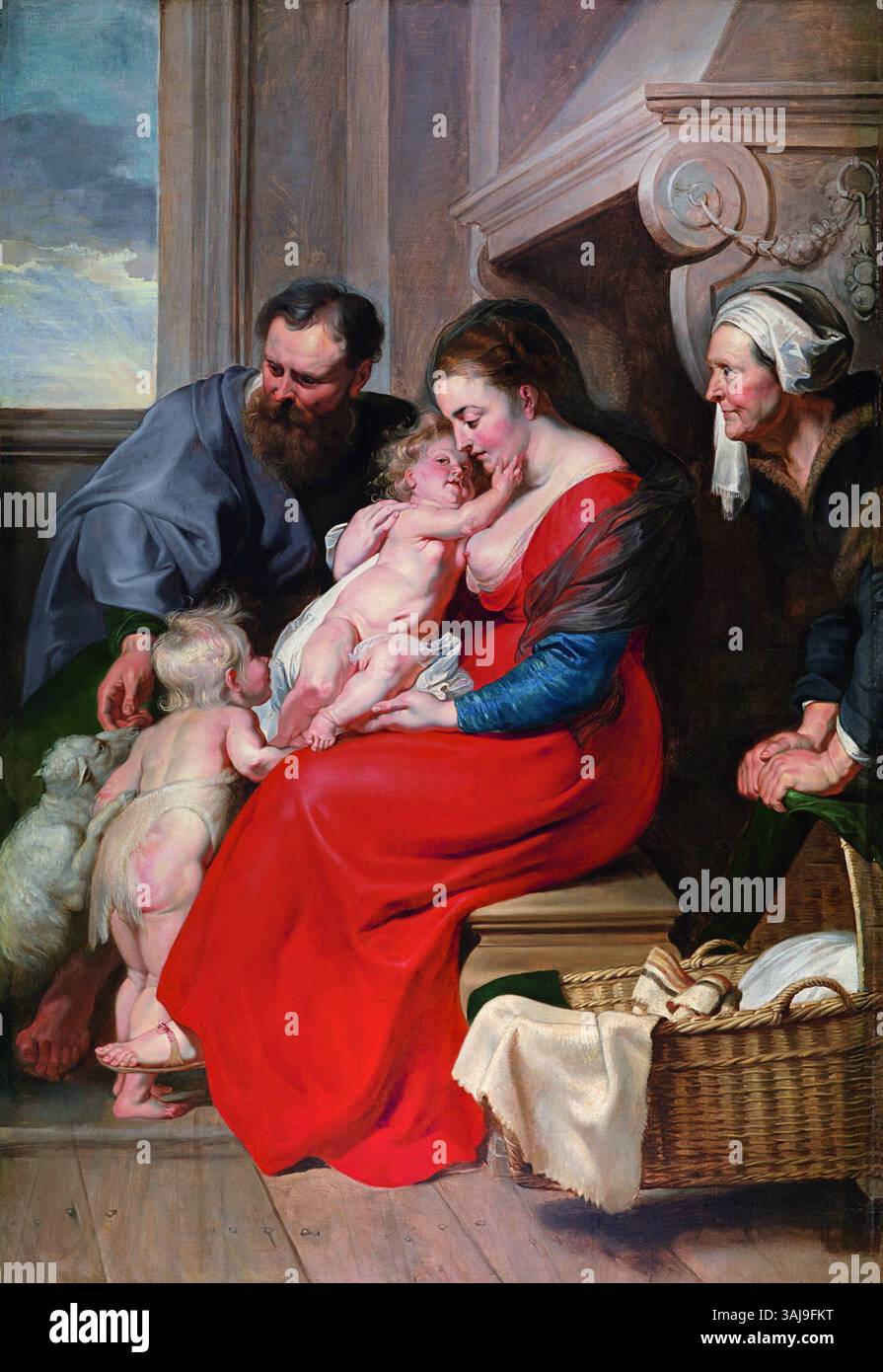 This oil painting by the studio of Sir Peter Paul Rubens, circa 1620, depicts the Holy Family ...