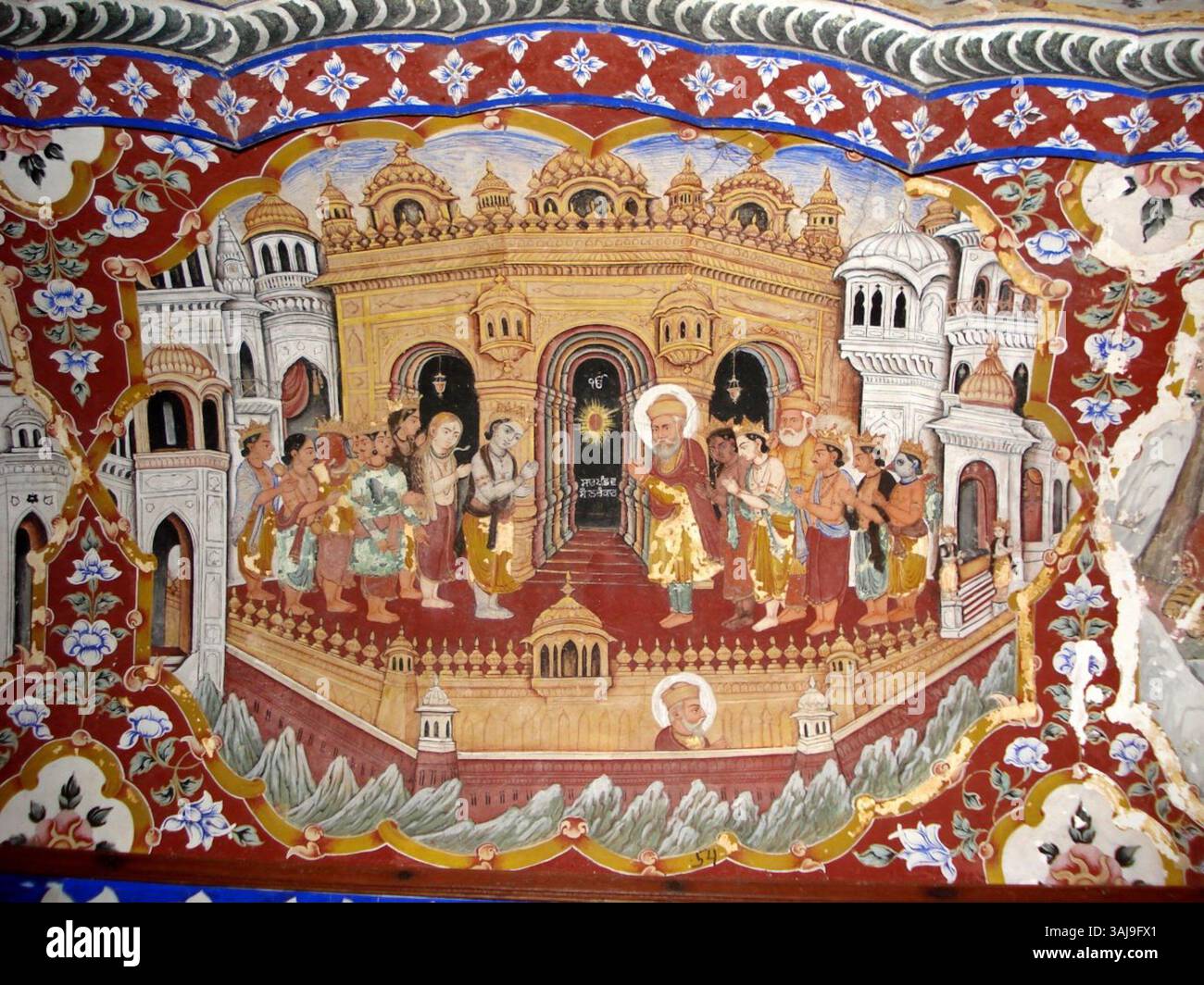 This fresco from Gurdwara Baba Atal, depicting a scene from the life of Guru Nanak, was ...