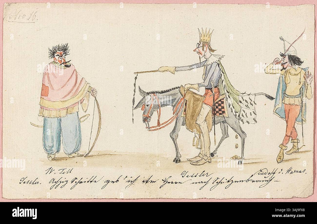 This circa 1840 sketch shows a theater or opera scene from Wilhelm Tell ...