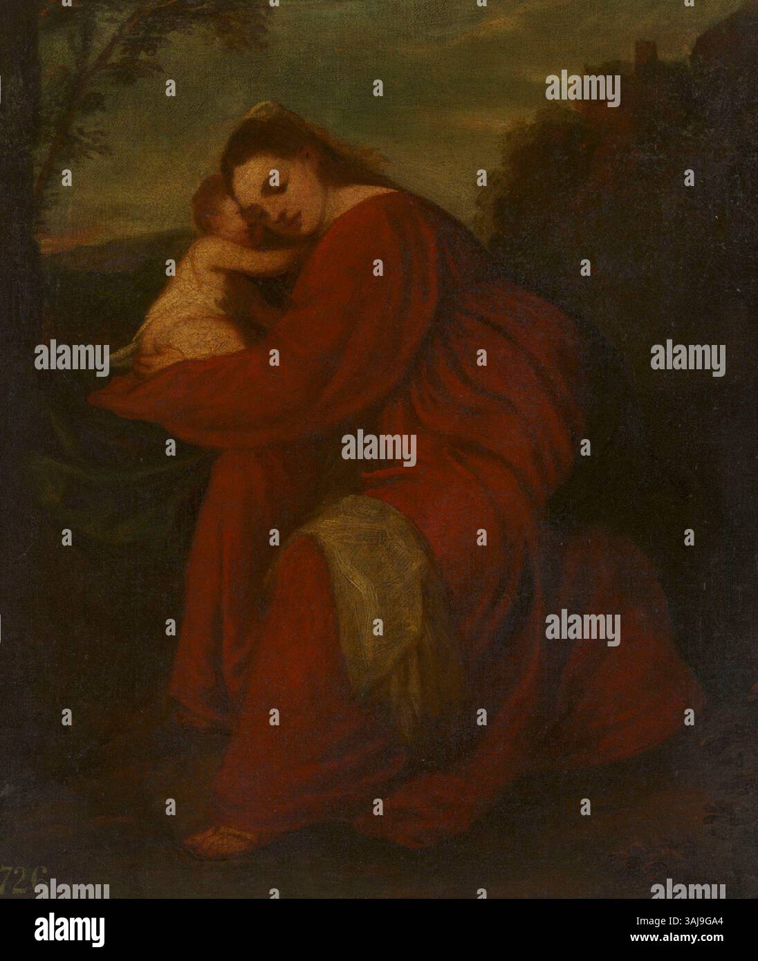 This religious artwork, created after Titian, depicts The Rest on the ...