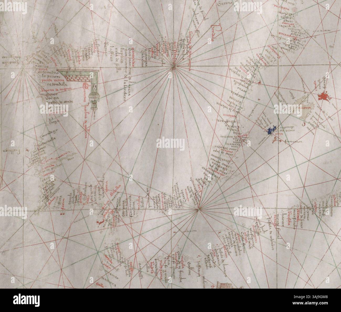 A 1403 map of the Iberian Peninsula from Francesco Beccario's Portolano ...