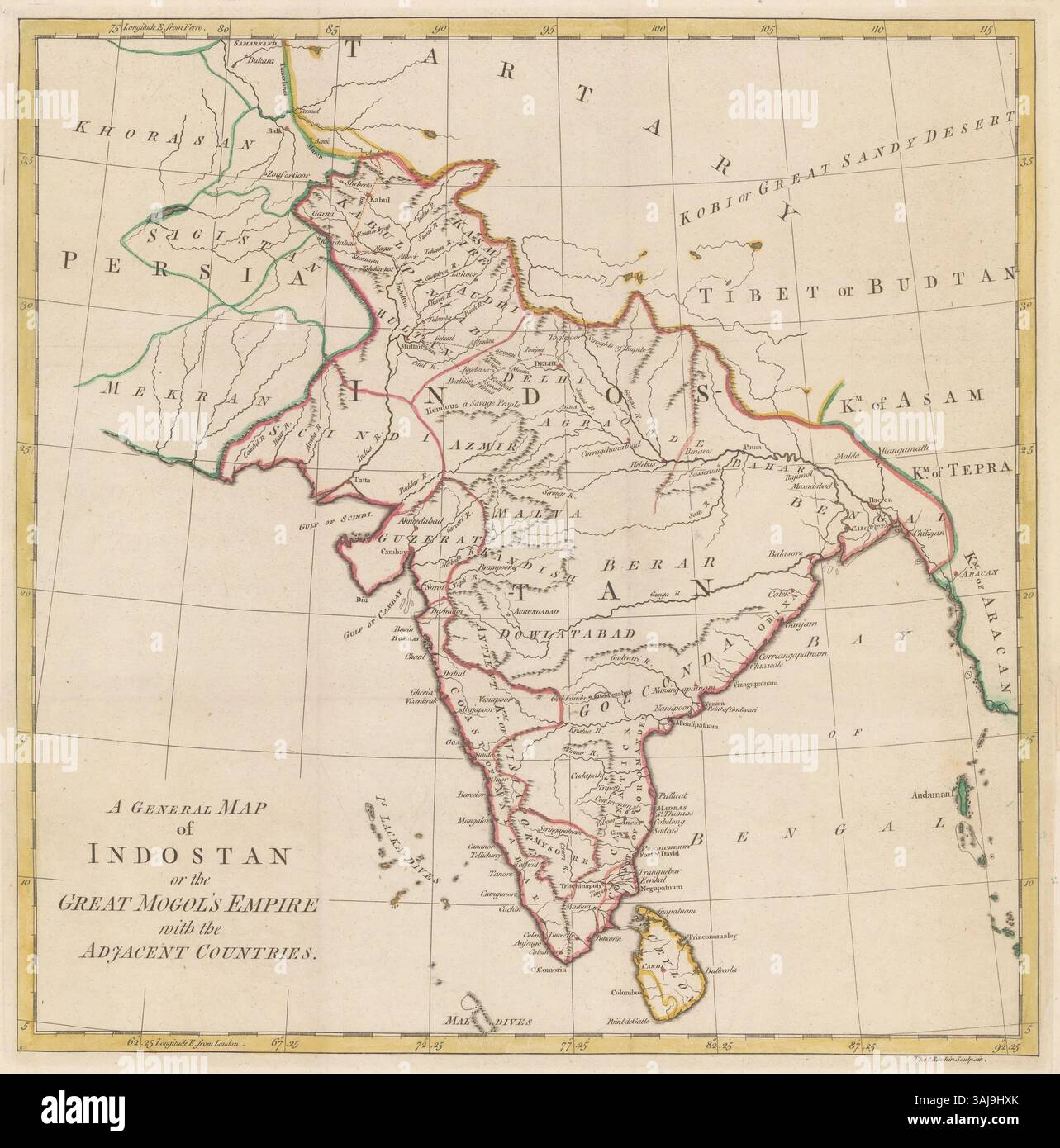 A 1775 map by Robert Orme depicting the Great Mogul's Empire (Indostan) and adjacent regions ...
