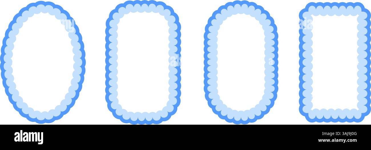 Light Blue Frill Pattern Frame Set Cute Scalloped Ellipse And Rectangle Border Collection Wavy