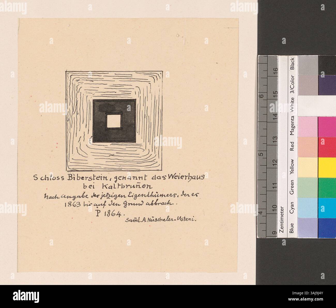 This print depicts the simplified floor plan of Biberstein Castle ...