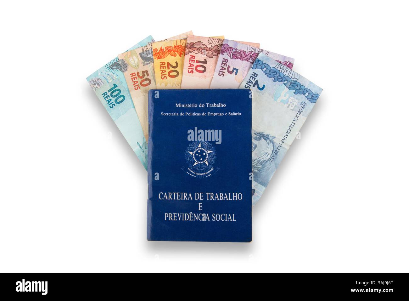 Brazilian Work Card with Brazilian Real banknotes symbolizing ...