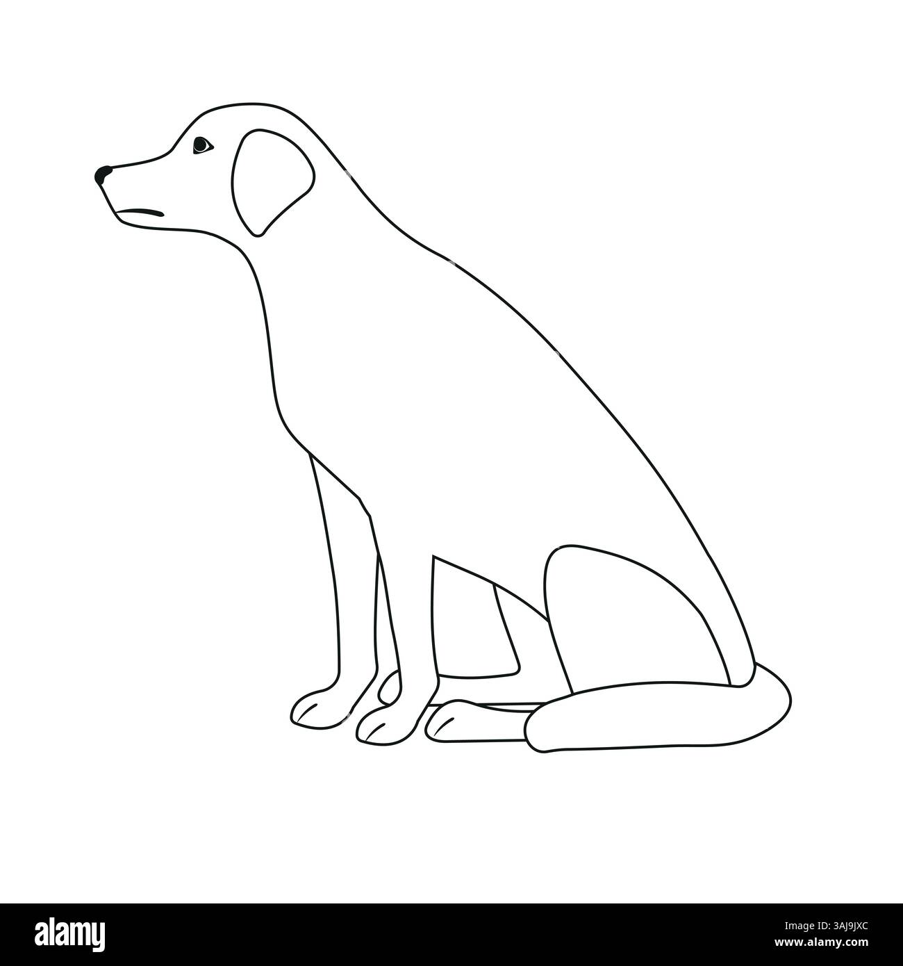 Vector flat hand drawn outline sitting Labrador dog isolated on white ...