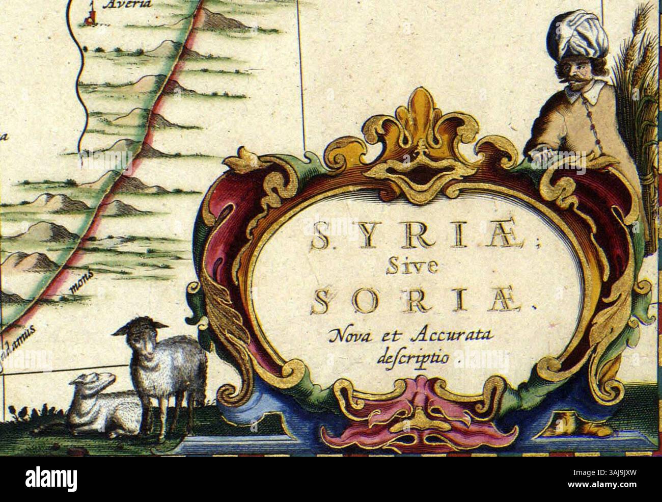 A figurative cartouche from a map of Syria by Jan Janssonius, created ...