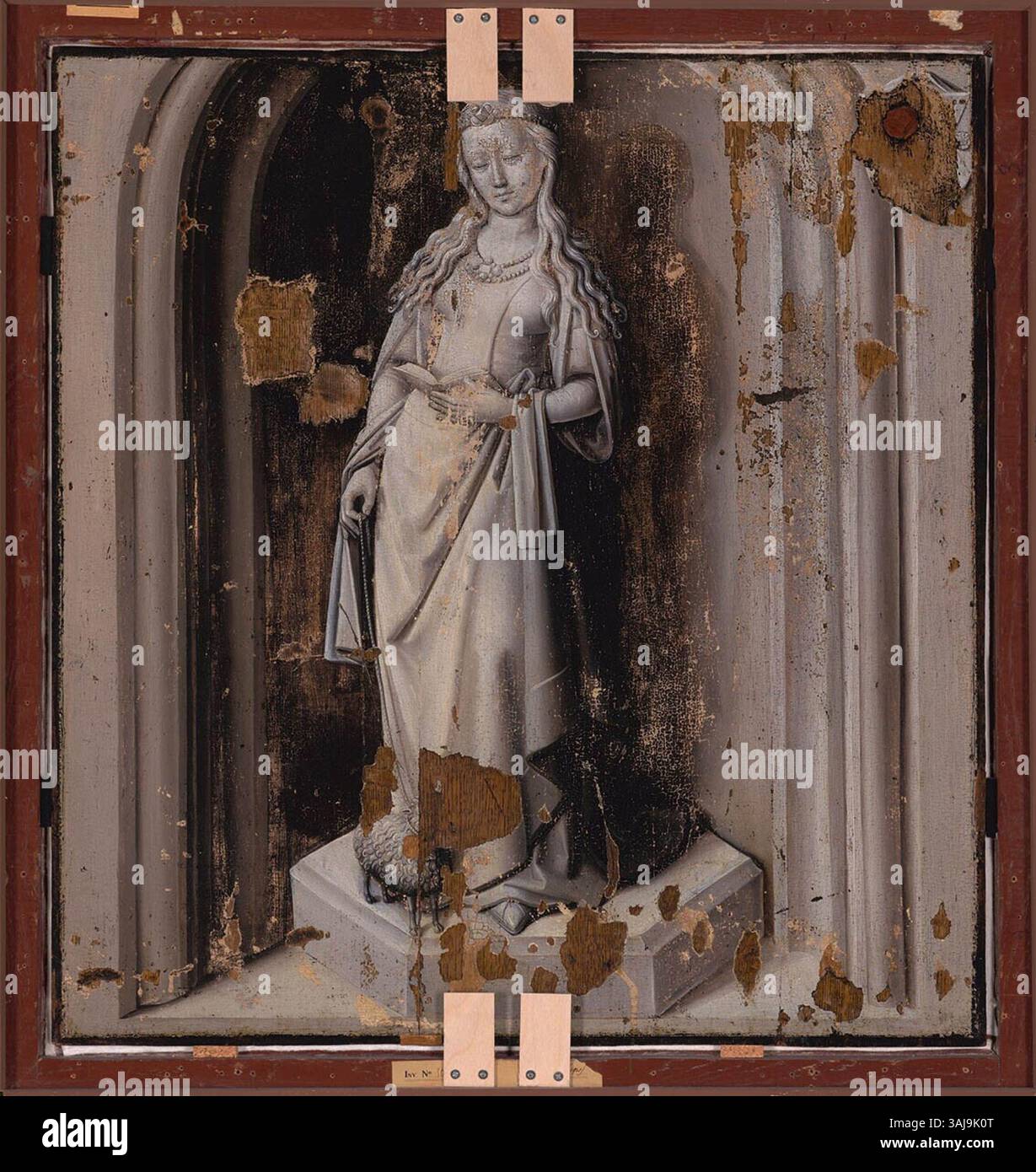 This 15th-century oil on panel painting depicts Saint Agnes, a ...