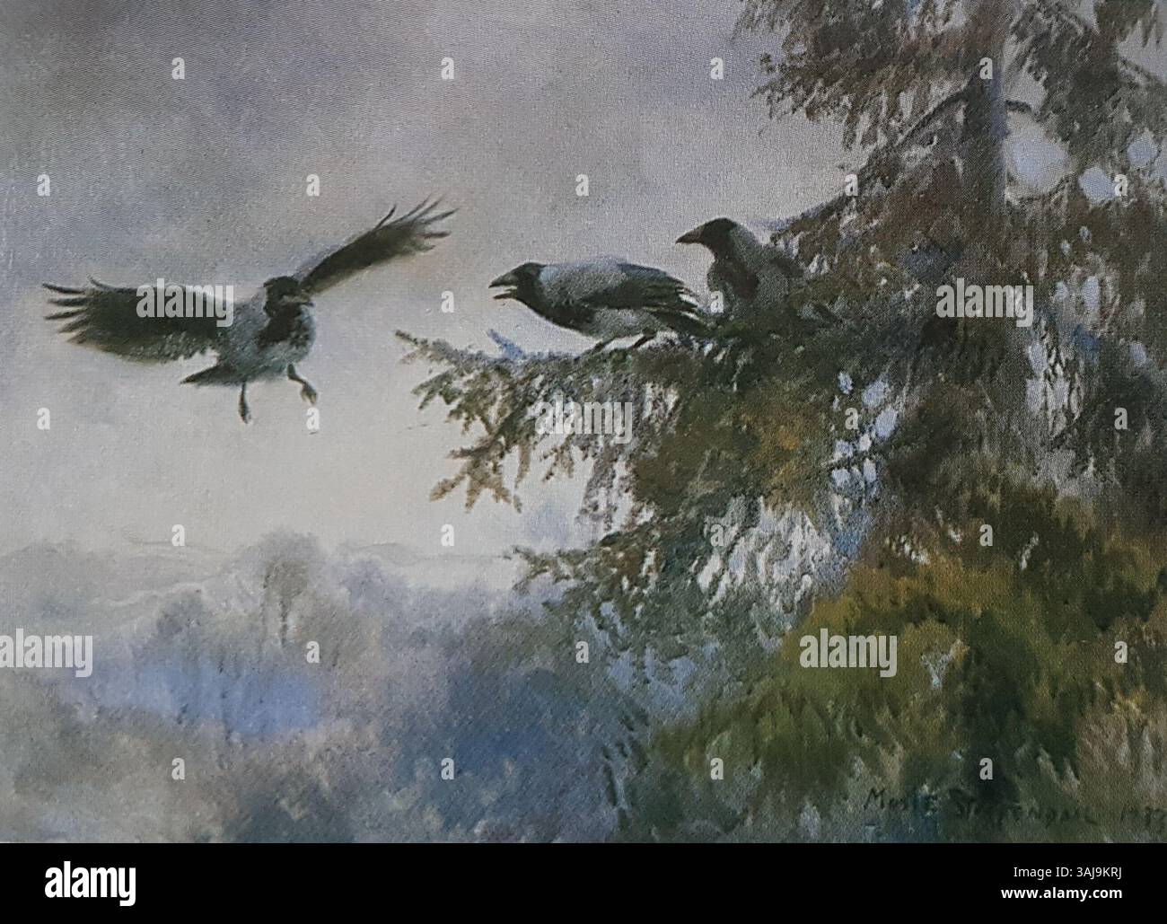 'Tre kråkor' is a painting by Mosse Stoopendaal depicting three crows ...