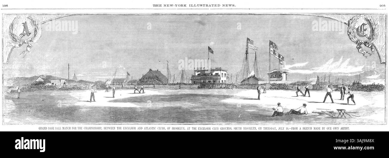 A print from July 19, 1860, depicts the grand baseball match between ...
