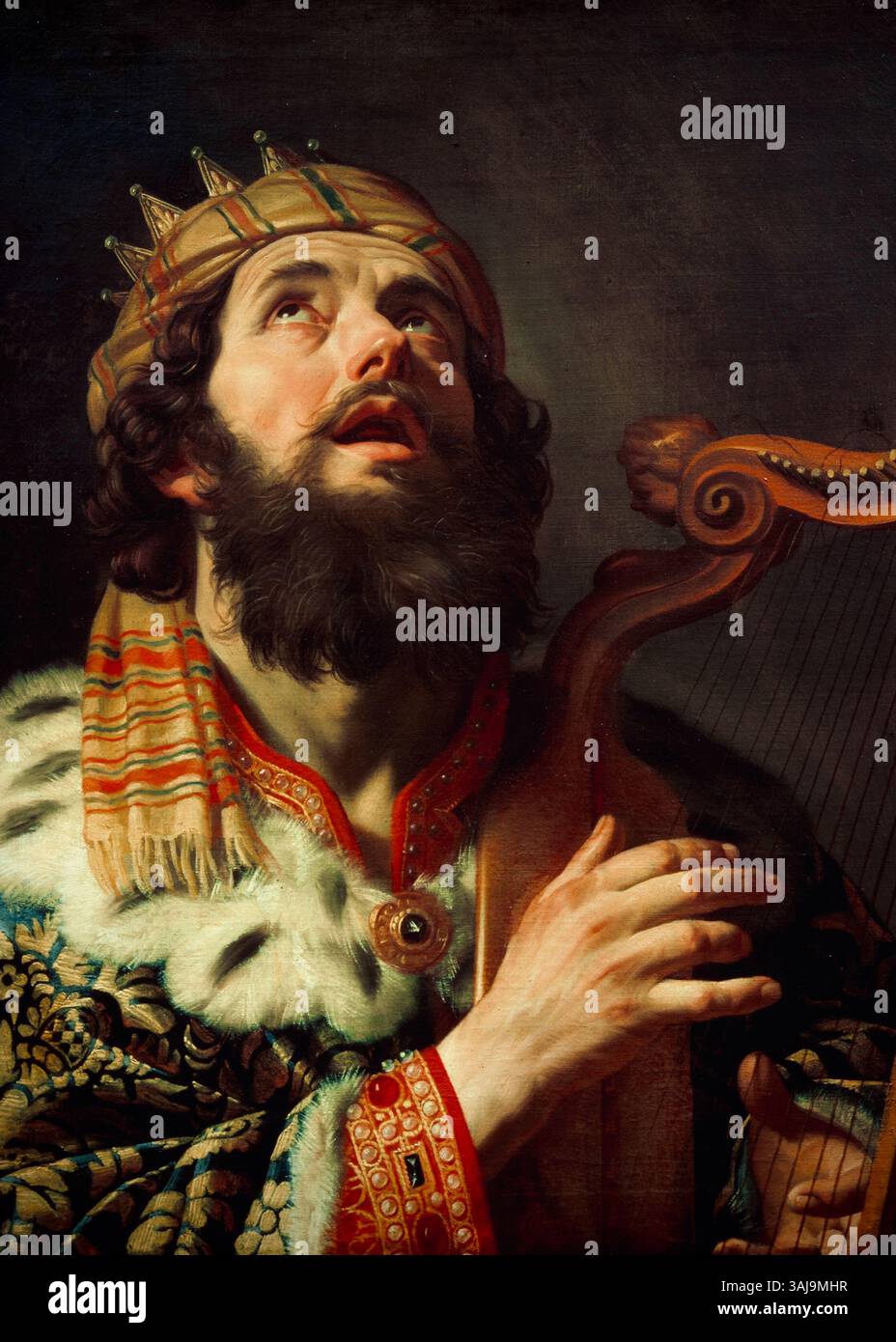 This oil painting by Gerard van Honthorst, titled 'King David Playing ...