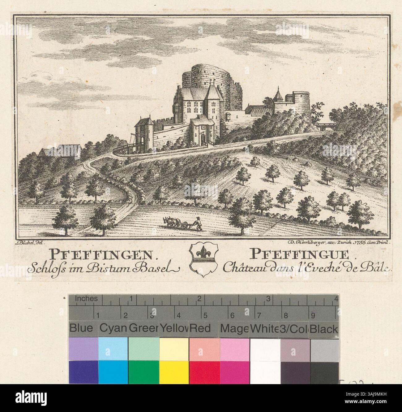 This 1755 etching depicts Schloss Pfeffingen, located in the Basel ...