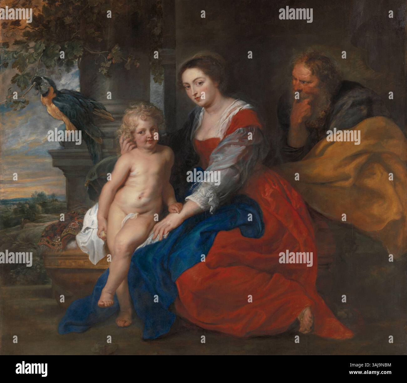 This painting by Peter Paul Rubens, created around 1614, depicts the Holy Family with a parrot ...