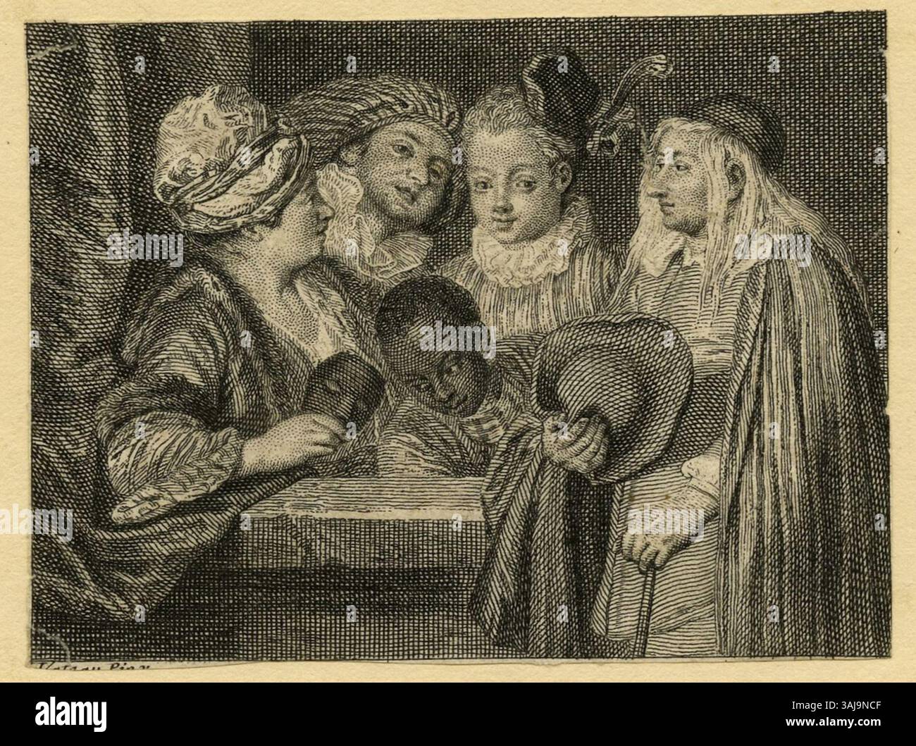 This 1730s etching after Antoine Watteau, titled 'Coquettes qui pour ...