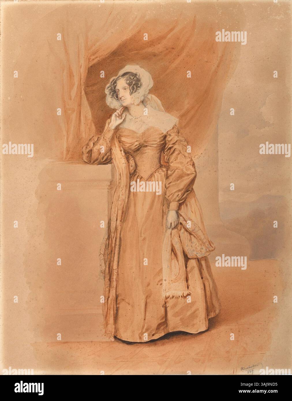 A watercolor and sepia portrait by Josef Kriehuber of Zofia z ...
