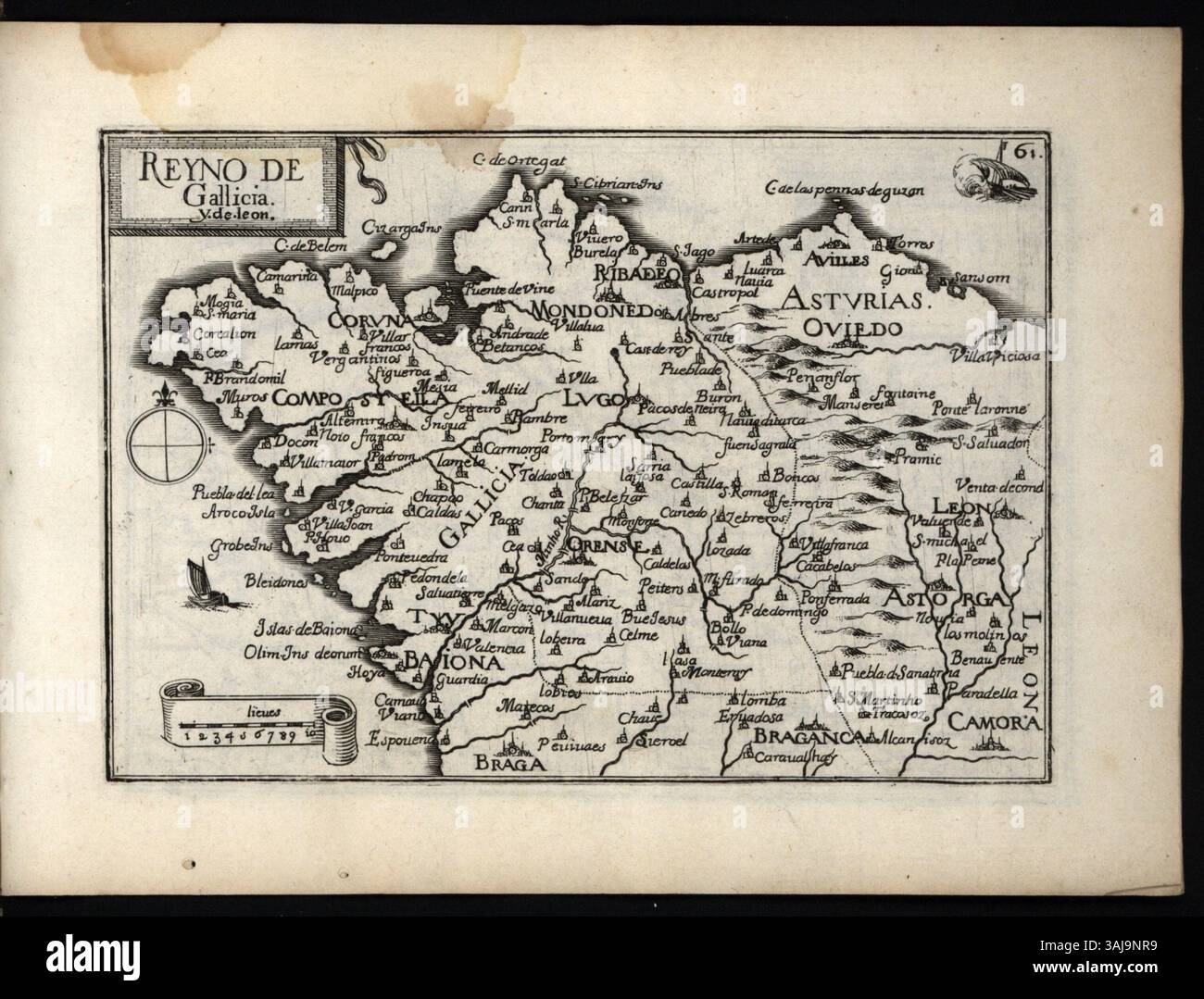 Map of the Kingdom of Galicia and León, created by Christophe Tassin in 1633. The map is a ...