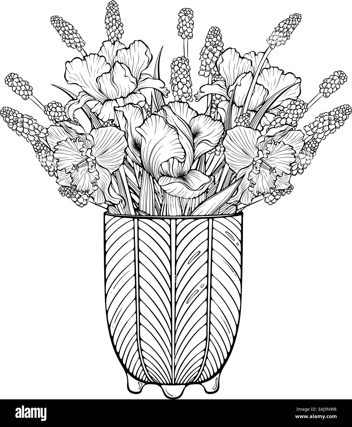 Vase with spring flowers line art Stock Vector Image & Art - Alamy