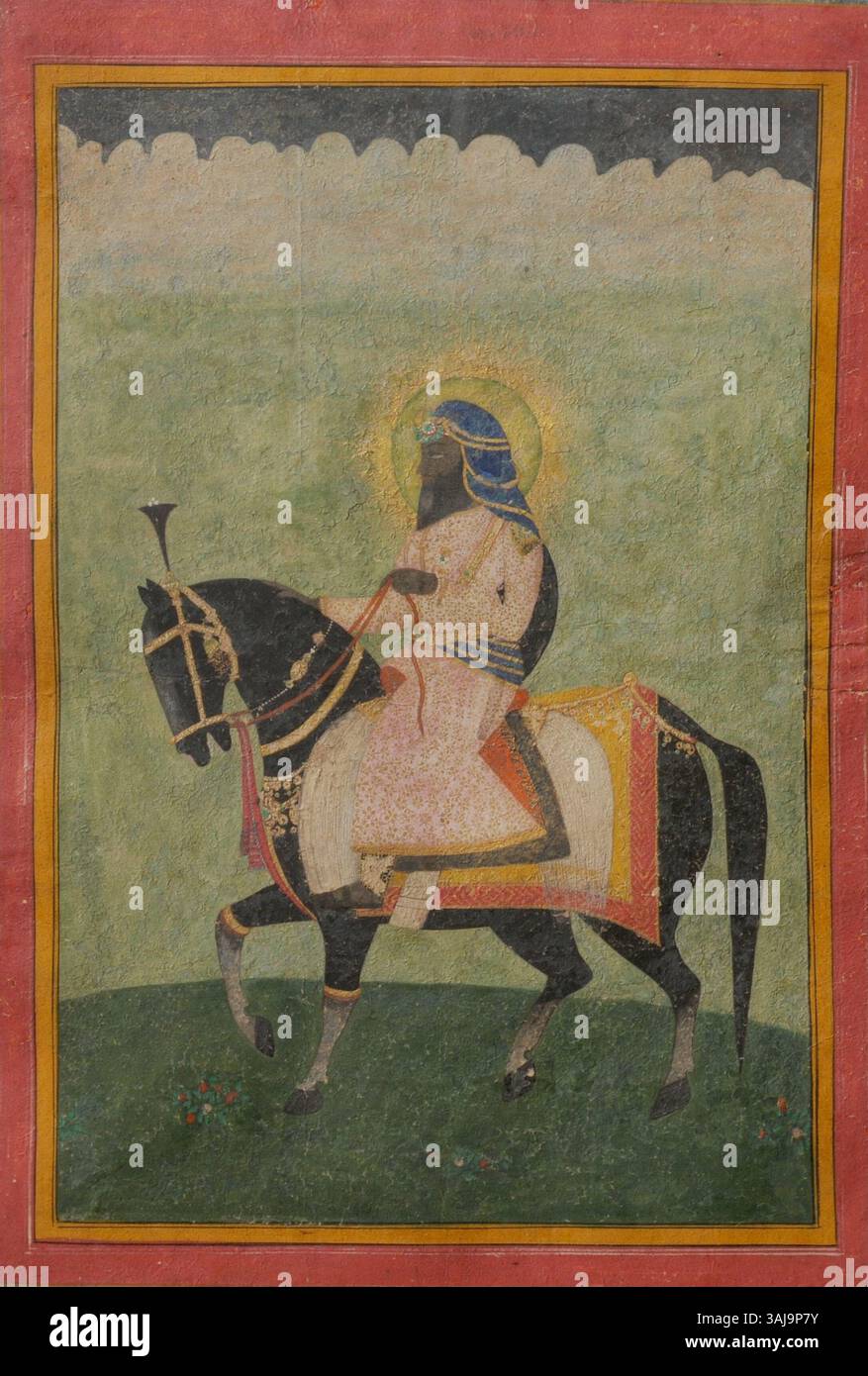 This 19th-century portrait features Maharaja Sher Singh riding a horse ...