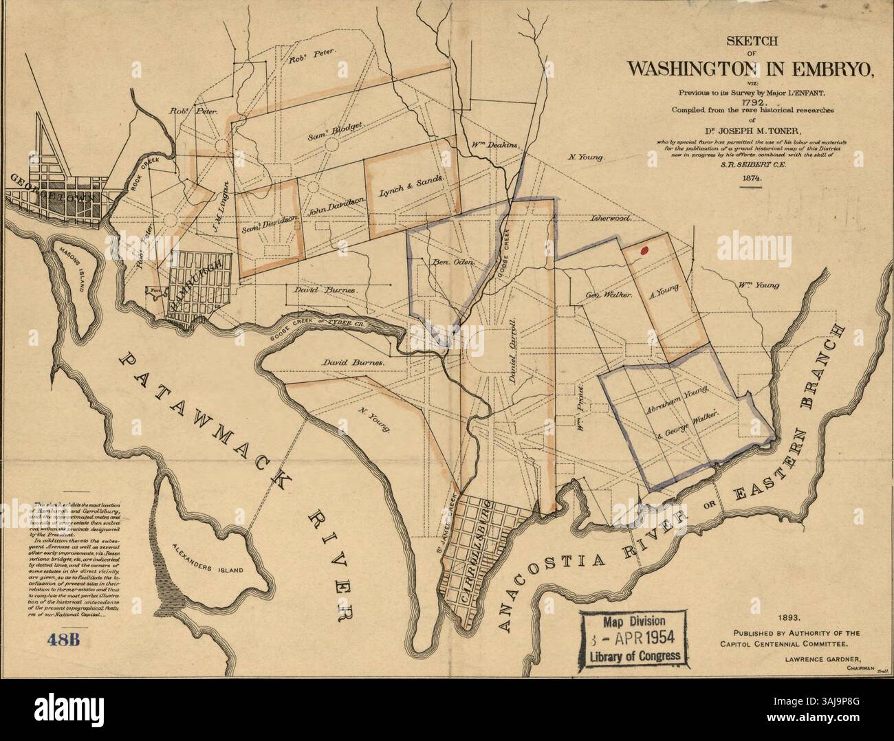 This 1792 cadastral map shows the landholdings in central Washington, D ...
