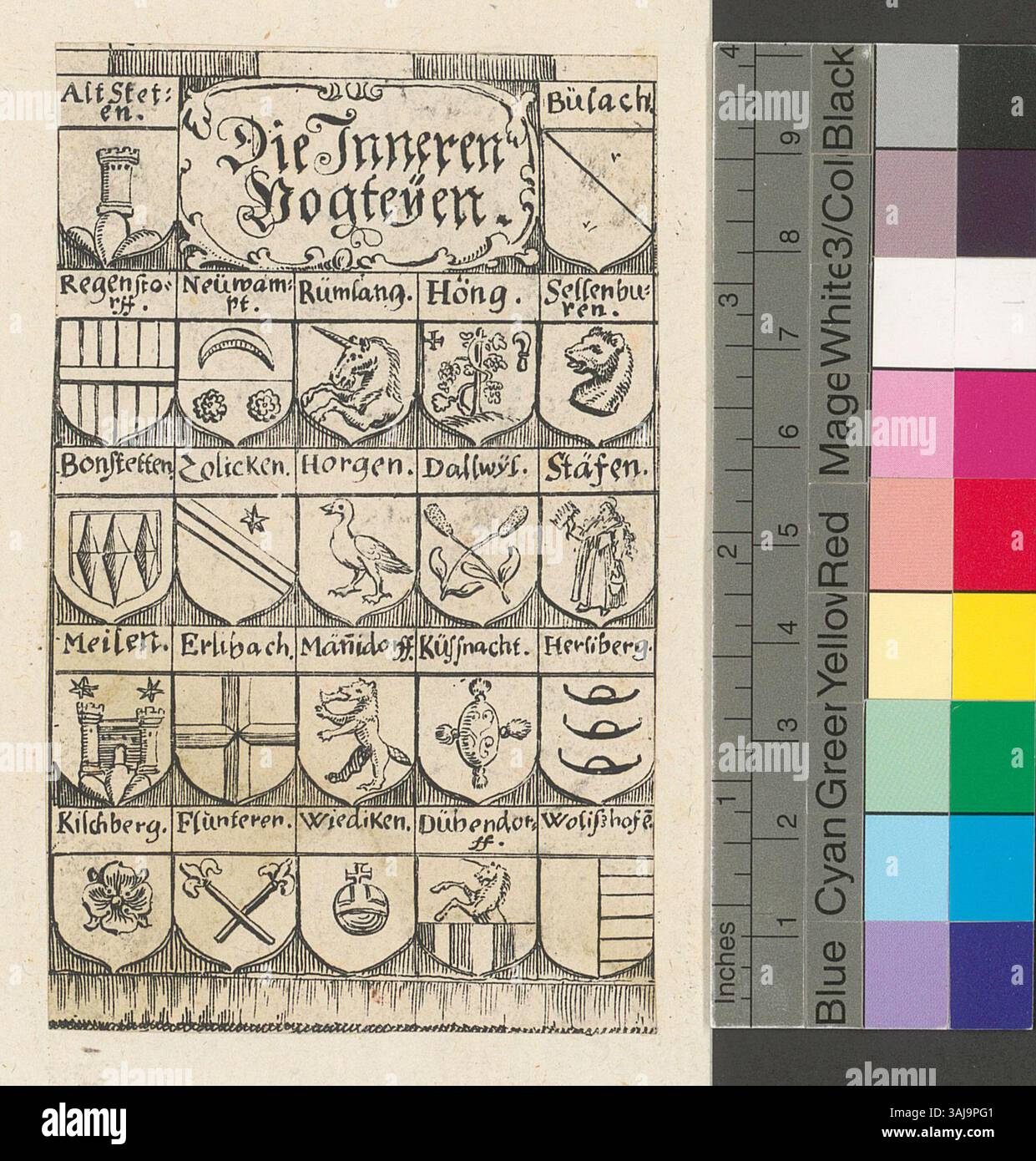 This etching, part of a map from 1685 by Hans Conrad Gyger, highlights ...
