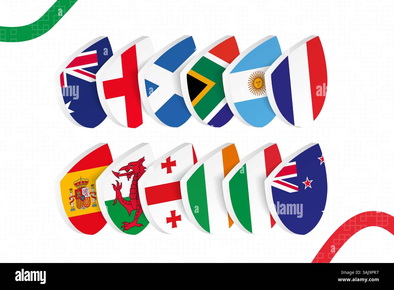 Flags of participant in international rugby tournament, all flags icon ...