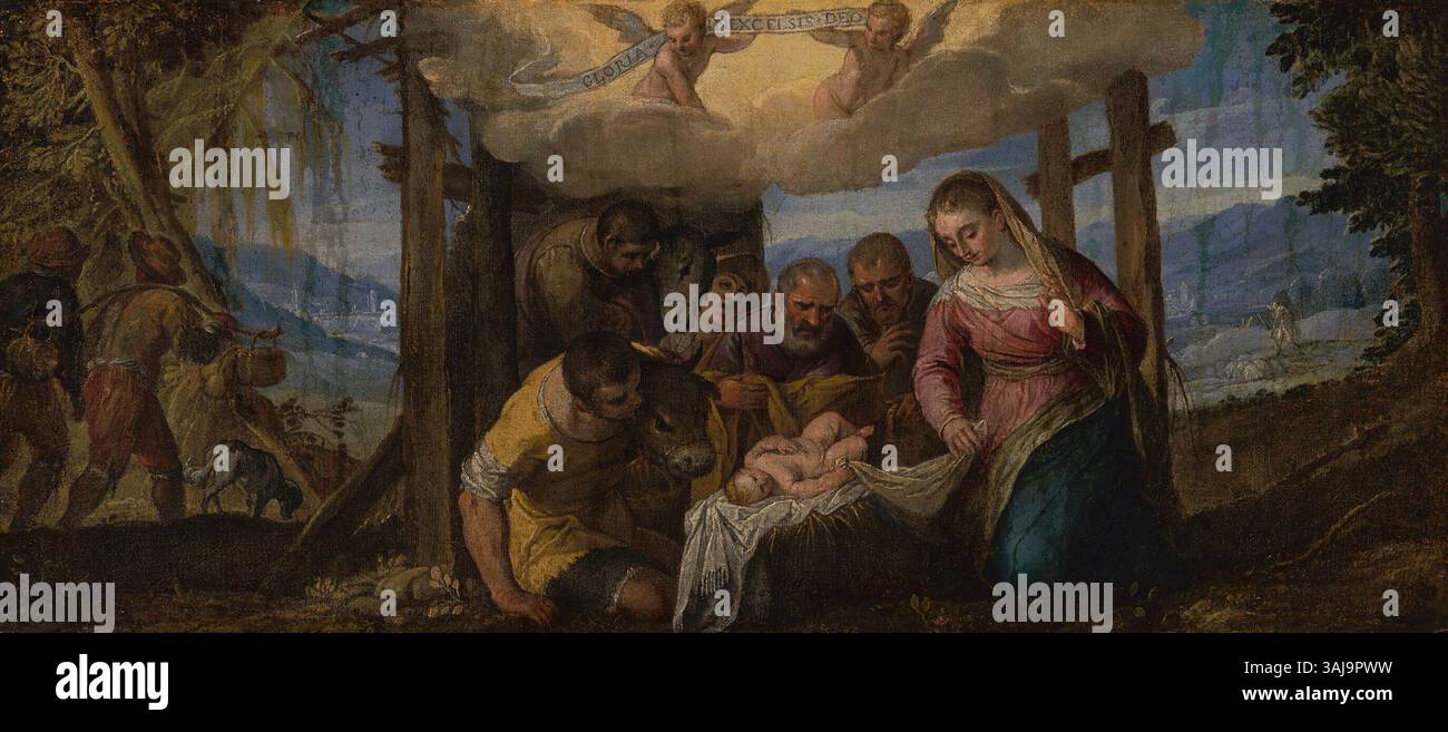 The painting 'The Adoration of the Shepherds' (1550-1600) depicts the ...