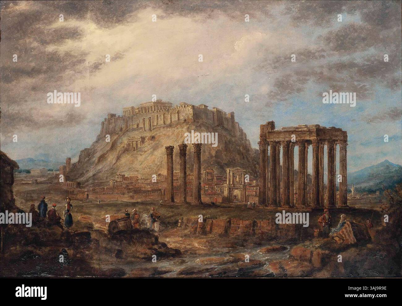 A painting by the English School circa 1830 depicting a view of Athens ...