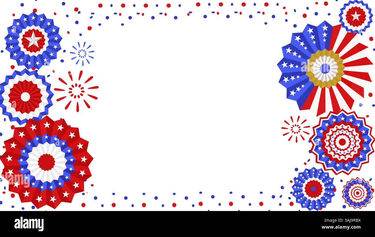 Patriotic banner with red, white, and blue starburst designs and ...