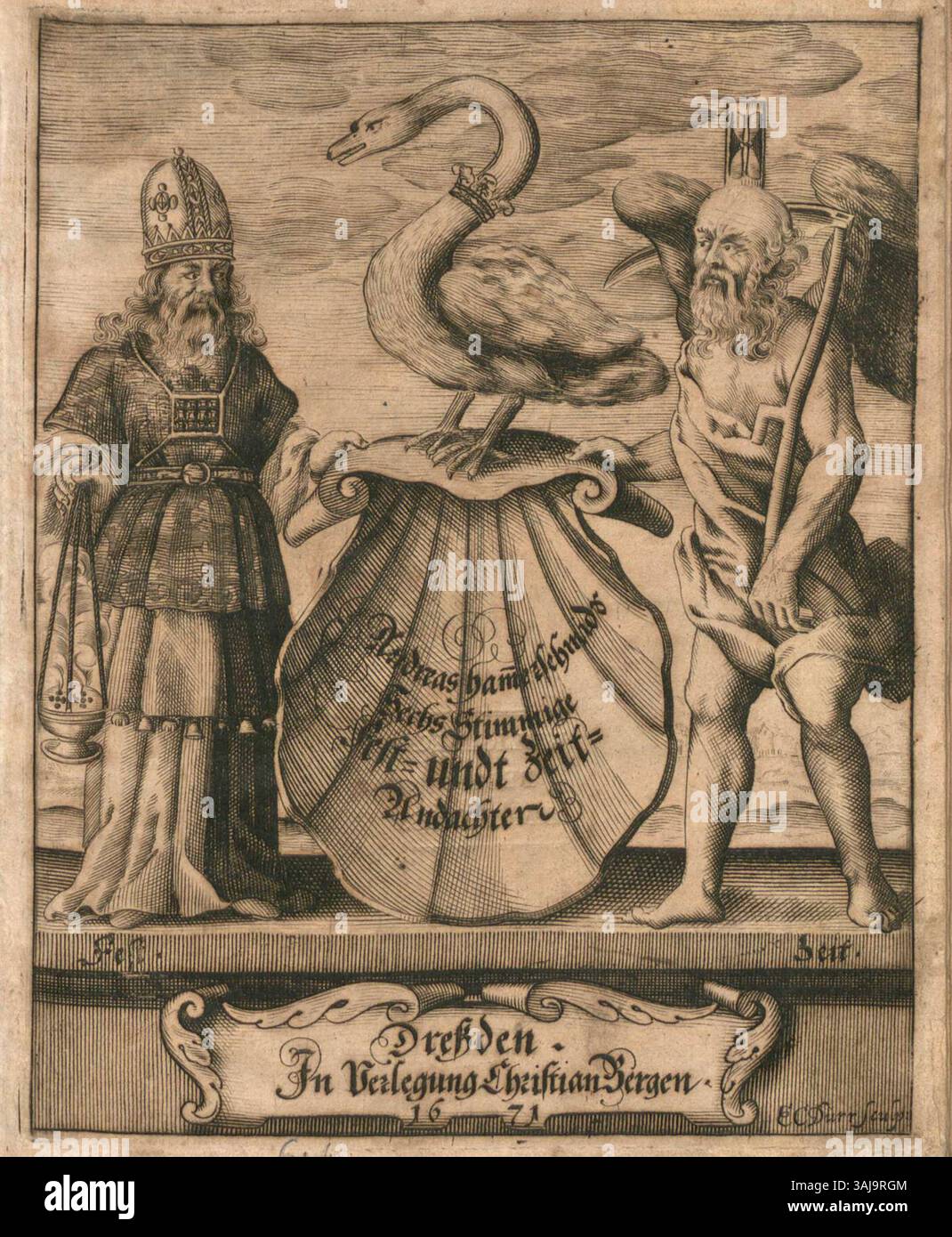 The title page engraving by Ernst Caspar Dürr from 1671, features a ...